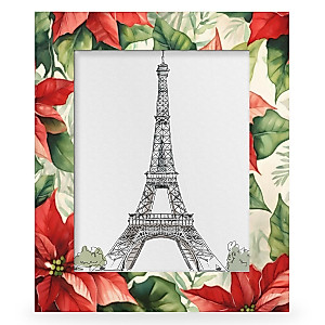 Mardesigns Christmas 5x7 Picture Frame, Red Poinsettia Photo Picture Frame Display 5x7 or 4x6 Pictures for Wall and Table Vertical or Horizontal Display Photo Frame