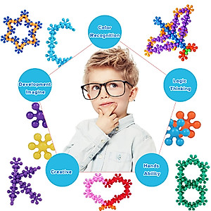 Magic4U 350PCS Building Toys for Kids with Storage Box, STEM Interlocking Blocks Preschool Educational Learning Plastic Connect Block Snowflake Toys for Boys&Girls Aged 3+