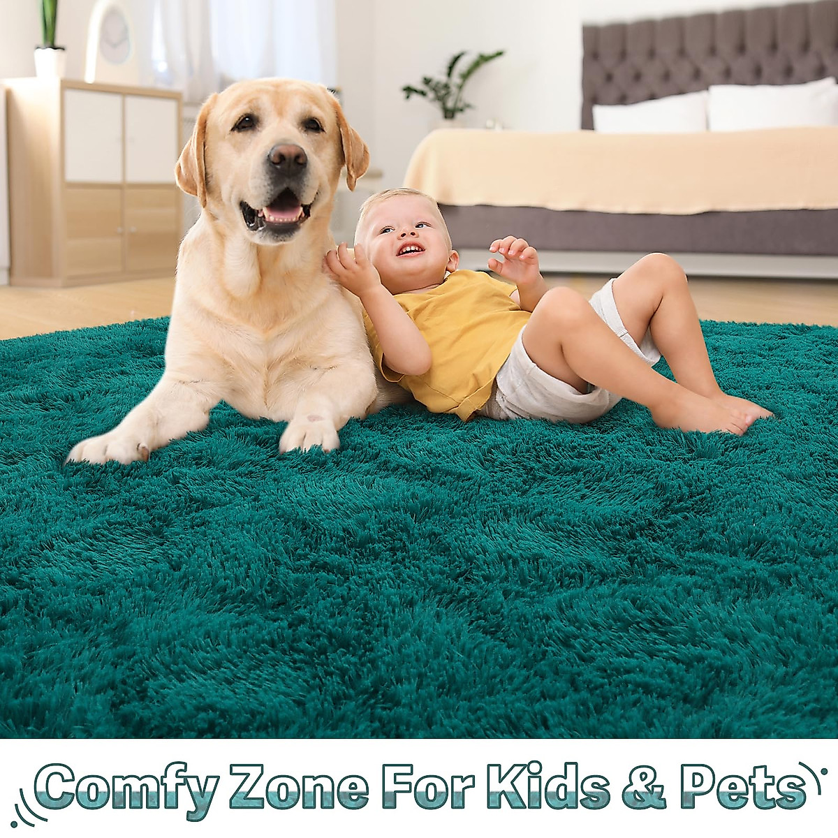 BENRON Living Room Rug 4x6 Area Rug Teal Green Fluffy Rugs for Bedroom Fuzzy Rugs for Girls Kids Room Shaggy Nursery Rug Memory Foam Rug Anti-Slip Carpets