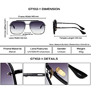 Gtand Fashion Oversized Square Aviator Gradient Sunglasses For Men Women Vintage Metal Sun Glasses 63mm