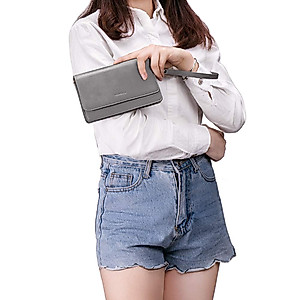 nuoku Women Small Crossbody Bag Cellphone Purse Wallet with RFID Card Slots 2 Straps Wristlet, M Size Gray