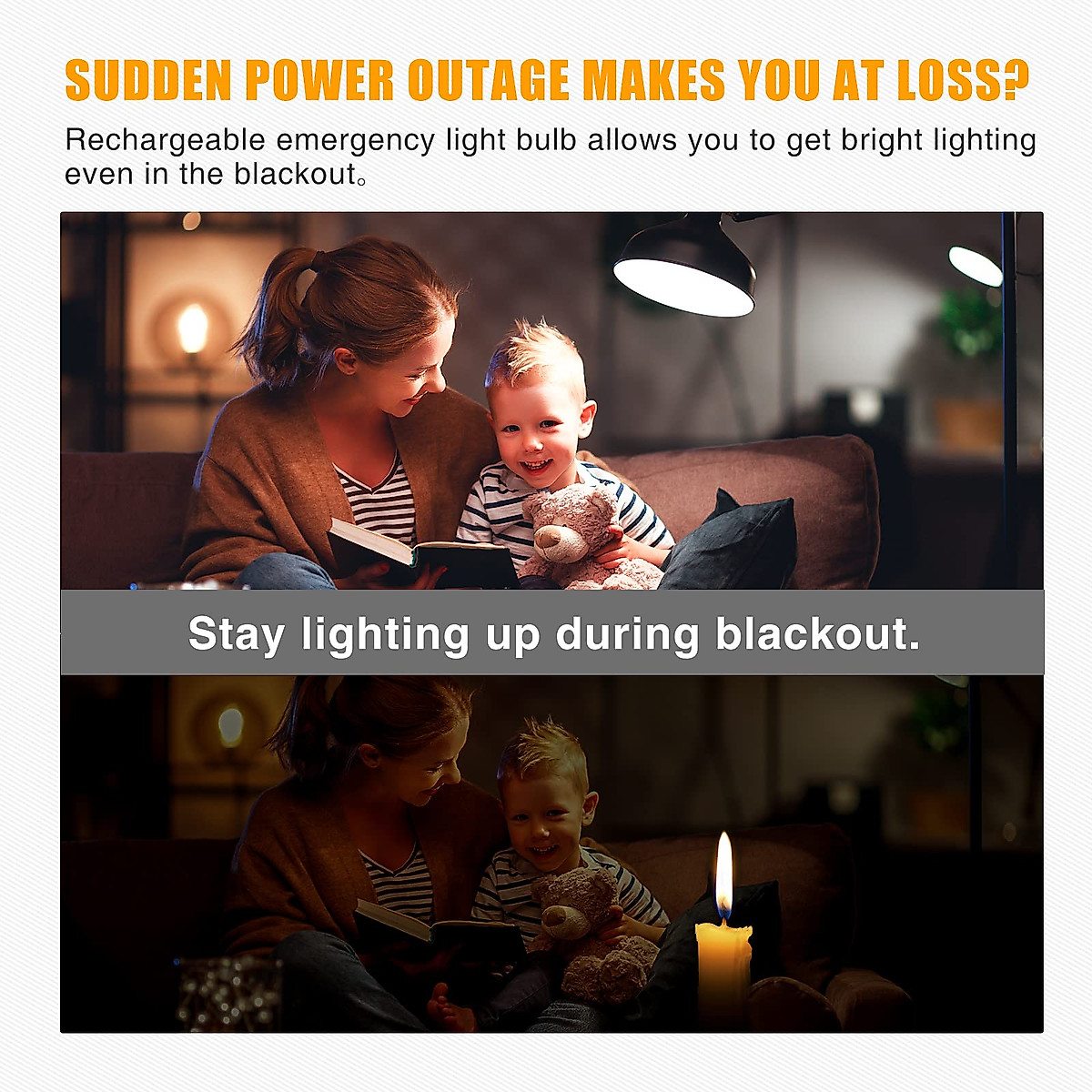 A19 Rechargeable Light Bulbs, Emergency Light Bulbs for Power Failure, LED Bulb 80 Watt Equivalent,12W 5000K Daylight 1200mAh Battery Backup Light Bulb E26/E27 with Hook for Daily and Emergency Use.