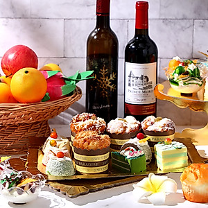 Zopeal 7 Pieces Cake Stand Set 3-Tier Cardboard Cupcake Stand 1-Tier Cake Stand Round Dessert Stand Rectangle Serving Tray Reusable Platters Cupcake Holders for Desserts Birthday Party(Gold)