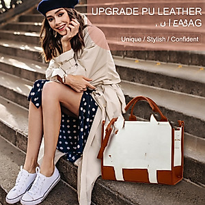 MUMEE Tote Bag For Women, The Leather Tote Bag with Zipper Shoulder Crossbody Handheld Bag for Work Office Travel (WhiteBrownA)