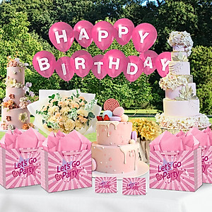 Hot Pink Gift Bag Lets Go Party Supplies Pink Wrapping Bag with Greeting Card and Tissue Paper Bachelorette Party Decorations for Girls Princess Bridal Shower Christmas Birthday Party Supplies
