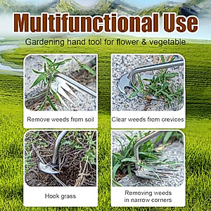 Dizzily Weeder - Manual Weed Puller Tool, Uprooting Weeding Remover Tool, 4-Claw Steel Head Hand Garden Weeder Tool Easily Remove Weeds for Otted Plants, Gardens, Yards, Farms