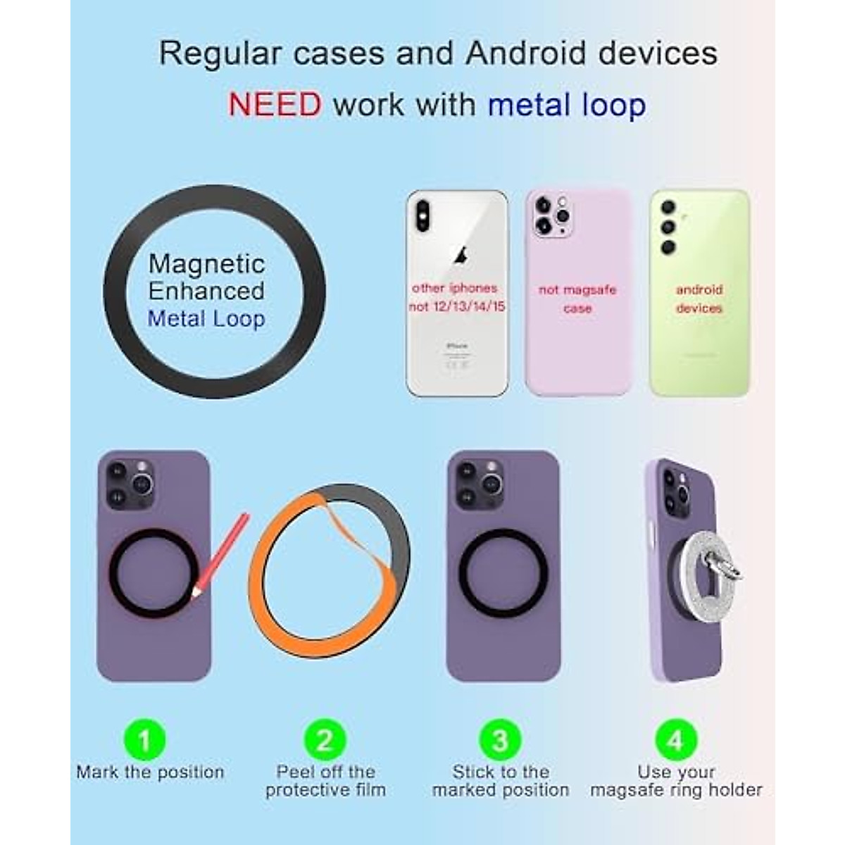 Magnetic Phone Ring Holder for magsafe,DATIMIRA Glitter Magnetic Grip Compatible with iPhone 15 14 13 12 Pro max,Pro,Plus,Mini Mag Safe Accessories,Adjustable Kickstand Wireless Charging,Silver