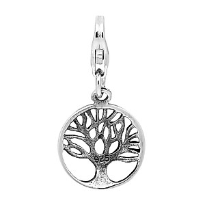 AeraVida Mini 'Tree of Life' Lobster Clasp .925 Sterling Silver Pendant | DIY Tree of Life Pendant for Fashion Accessory | Round Pendant for Women