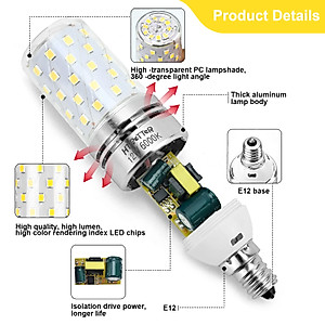 HT PETTER LED Corn Bulbs,12W Candelabra LED Light Bulbs,E12 Base,1600LM 6000K-Daylight White,120W Incandescent Bulbs Equivalent,Edison Screw Bulbs, Non-Dimmable, Pack of 4