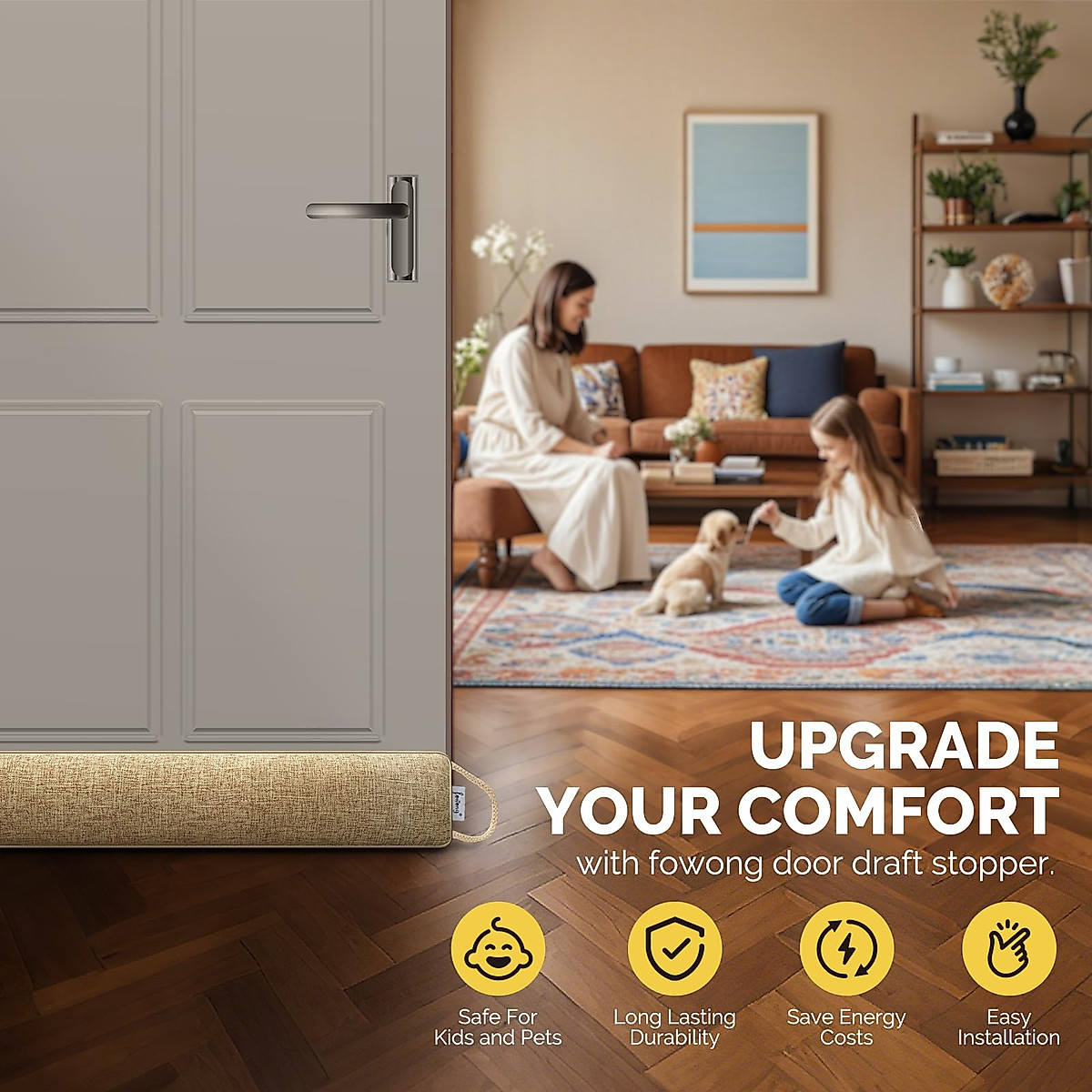 fowong Door Draft Stopper 30 Inch Weighted Under Door Draft Blocker, Soundproofing Noise Stopper Block Cold Air/Wind/Breeze, Oatmeal