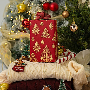 Flyhill Kraft Christmas Wrapping Paper-17inch*32.8ft（46.8sq.ft.ttl Per Roll- Red and Gold 3D Embossed Foil Christmas Trees Design for New Year,Birthday,Party,Craft & Art