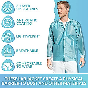 ValuMax 3530TEXS Easy Breathe Cool and Strong, No-Wrinkle, Professional Disposable SMS Hip Length Jacket, Teal, XS, Pack of 10