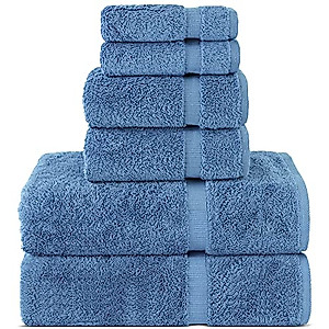 Chakir Turkish Linens Luxury Spa and Hotel Quality Premium Turkish Cotton 6-Piece Towel Set (2 x Bath Towels, 2 x Hand Towels, 2 x Washcloths)
