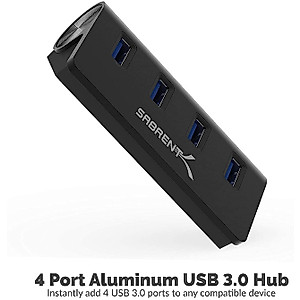 SABRENT 4-Port USB 3.0 Hub - Aluminum Design, Portable Data Hub with 2.5ft Cable for iMac, MacBook, PC - Black (HB-MC3B)