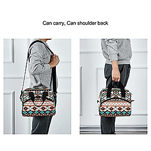 Ethnic Aztec Geometric Lunch Bag Reusable Lunch Tote Bag Thermal Cooler Bag Insulated Lunch Box with Adjustable Shoulder Strap for Office School Outdoor Picnic