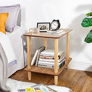 ECOMEX Patio Side Table, Outdoor End Table for Patio with 2-Tier Open Storage Shelf Wood Frame Side Table Rectangular Patio Side Table for Outdoors, Easy Assembly Natural Wood 1Pc