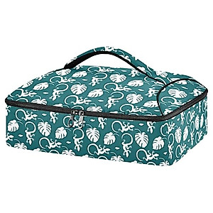 Kcldeci Insulated Thermal Food Carrier Insulated Casserole Carrier for Hot or Cold Food,Tropical Monstera Leaves Lizard Insulated Tote Bag for Potluck Cookouts Parties Picnic,Lasagna Lugger