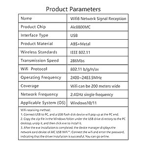 USB WiFi 6 Adapter, 2.4GHz 802.11 B g n ax Wireless Network Adapter, 286Mbs Mini WiFi Dongle for Windows10 11, Large Coverage Area