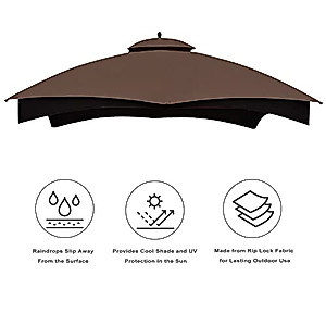 Eurmax USA High Performance Replacement Canopy Top for Lowe's Allen Roth Heavy Duty Gazebo Roof Gazebo Top with Air Vent 10X12 Gazebo Cover #GF-12S004B-1, Replacement Top Only（Brown）