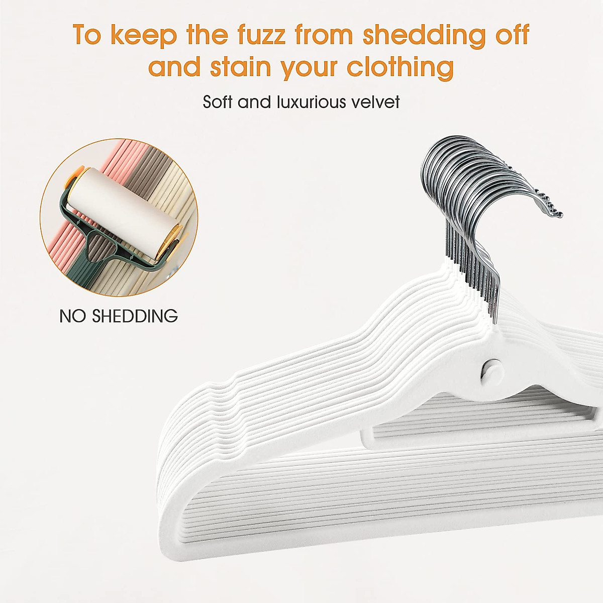 20 Pack Velvet Slim Non-Slip White Hangers - Space Saving Clothes Hangers with 360° Swivel Hook for Heavy Duty Adult Clothes