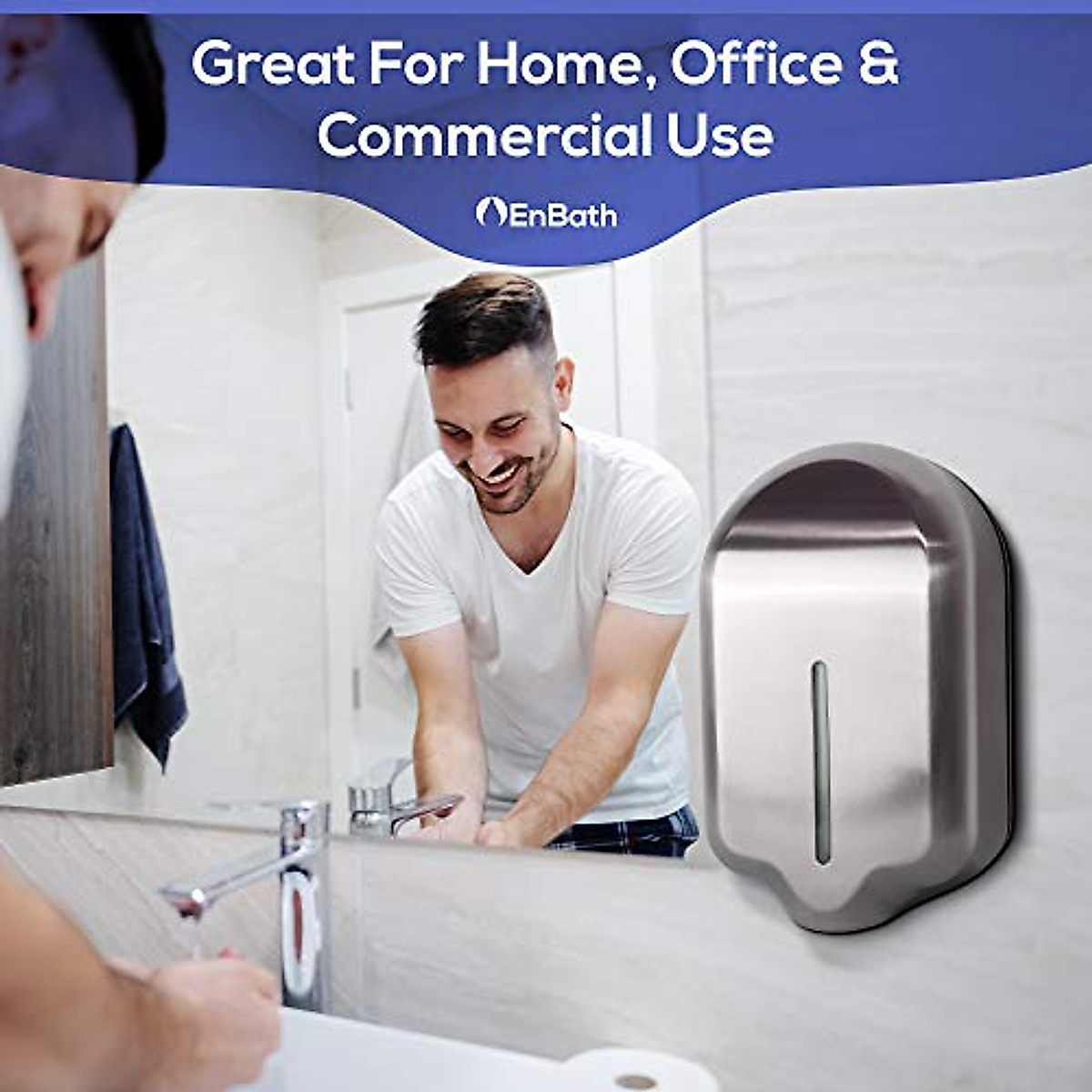 Automatic Commercial Soap Dispenser Wall Mount – Large 40oz (1200ml) Touchless Wall Mounted Dispensers for Business & Home Bathroom, Stainless Steel Design for Liquid Soap & Hand Sanitizer by EnBath