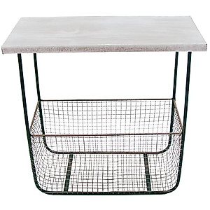 VIP Home and Garden Wooden Floating Shelf with a Metal Basket, Wall Mounted, Farmhouse Décor, 16 Inches, White, Brown