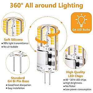 LURNOFY 5PCS G4 LED Bulb, 3W AC/DC 12V Bi-Pin Base LED G4 Light Bulbs(30W Halogen Equivalent), Non-dimmable G4 Bi Pin LED Bulb for Landscape Lighting, Under Cabinet Light(Warm White 3000K)