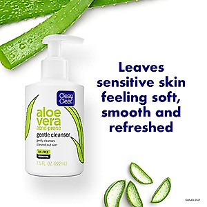 Clean & Clear Aloe Vera Gentle Facial Cleanser for Acne-Prone & Sensitive Skin, Oil-Free Daily Face Wash with Aloe Vera, Vegan, No Animal Testing, Paraben-, Soap- & Dye-Free, 7.5 fl. oz