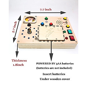 LED Light Montessori Busy Board Button Switch Baby Musical Toys Gift for Kids Baby Electronic Learning Sensory Board Educational Activity Board Wooden Fidget Board Toy