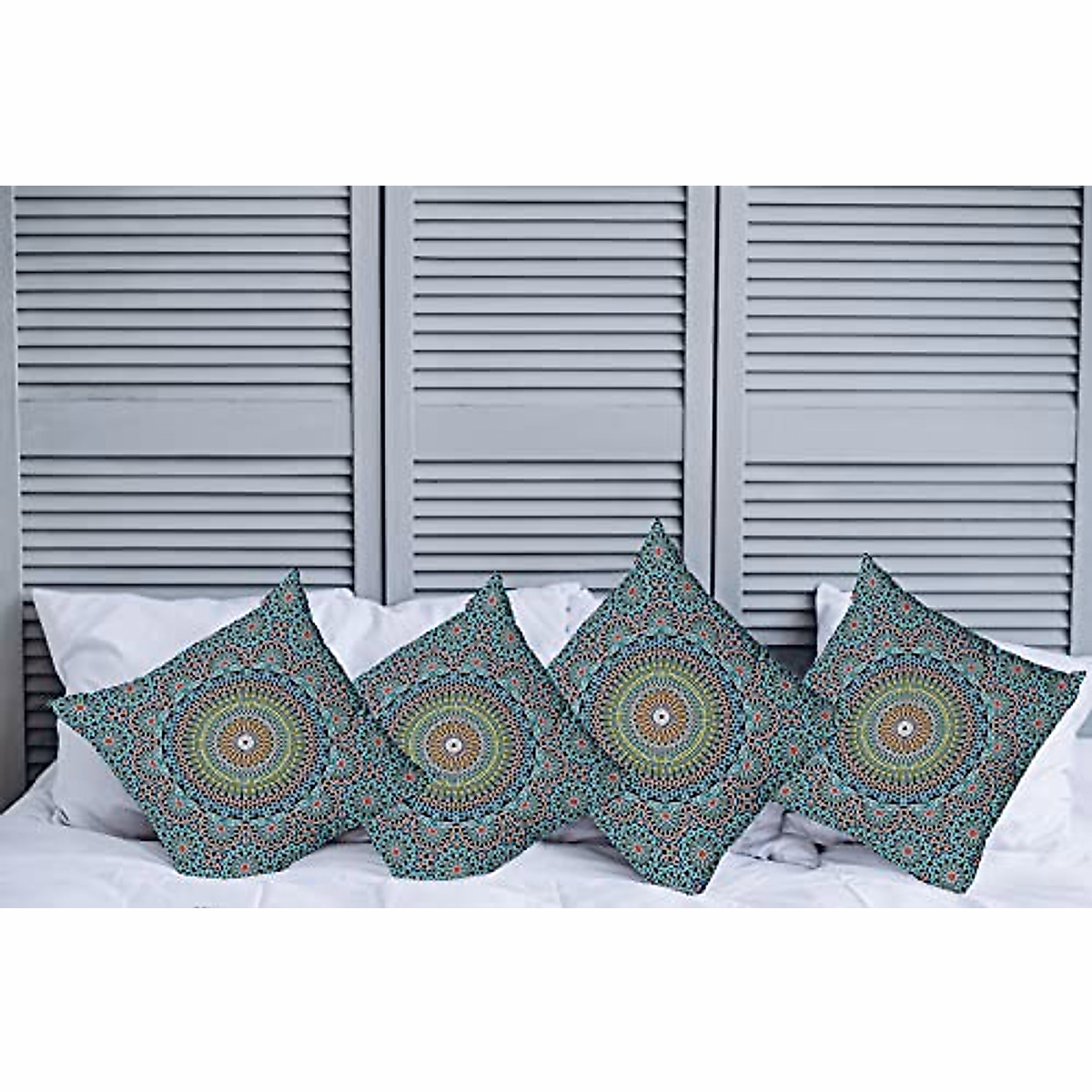 Lunarable Geometric Throw Pillow Cushion Case Pack of 4, Traditional Middle Eastern Style Moroccan Culture Design, Modern Accent Double-Sided Digital Printing, 18", Blue Ruby