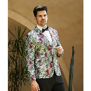 MAGE MALE Men's Floral Blazer Two Button Dress Party Suit Jacket Notched Lapel Slim Fit Stylish Top