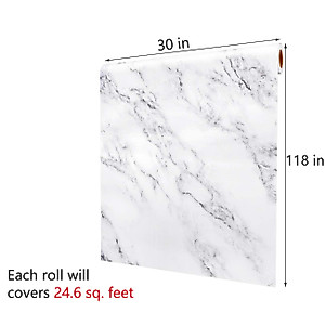 Decotalk 30"x120" Matte White Marble Contact Paper Grey Wallpaper Peel and Stick Wallpaper Granite Contact Paper Decorative for Kitchen Countertops Bathroom Dresser Large Thick Wallpaper Roll