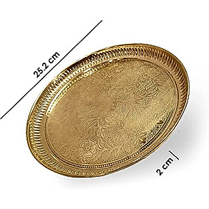 Craftsman 10 Inch Pure Brass Nakshi Flower Design Embossed Aarti Puja Nakashi Thali Platter Prasad Chandan Karwachauth Diwali Indian Festival Hindu Rituals Mandir Temple Pooja Plate