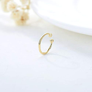 14K Real Gold Ball Nose Lip Ring for Women,1 PC Yellow Gold Small Hoop Earring Nose Ring Fine Jewelry Gift for Mother's Day Birthday（2 in 1） (Style 1)