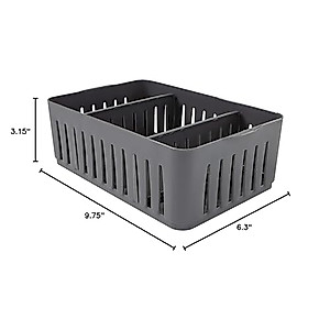 Simplify 3 Compartment Stackable Bin with Adjustable Dividers | Drawer Organizer | Storage Basket | Good for Office | Desk Supplies | Dorm | Bathroom | Accessories | Make Up | Grey