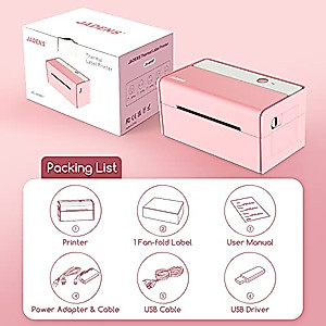 JADENS Bluetooth Thermal Label Printer -Wireless Shipping Label Printer for Ebay, USPS, Etsy & Amazon, Compatible with iPhone, Android & Windows (Mac Not Support Bluetooth), 4x6 Label Maker, Pink