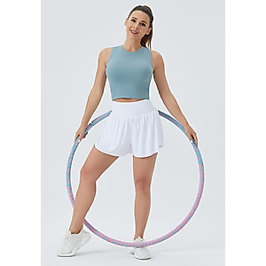 THE GYM PEOPLE Women's Workout Crop Tops Sleeveless Yoga Running Shirts Athletic Tank Top No Padding Denim Blue