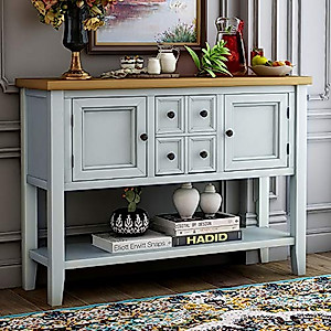 ZSQ Buffet Table, Cambridge Series Sideboard Table with Bottom Shelf, Console Table Dining Room Server, Entry Table Buffet Cabinet Sofa Table (Lime White)