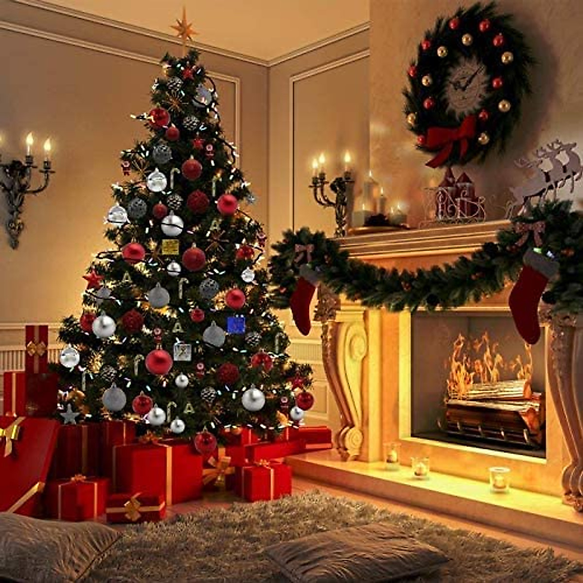 101 Pcs Christmas Tree Ornaments Ball Ornaments Set with Shatterproof Christmas Ball Decoration Santa Claus Star Pandent for Xmas Tree, Reusable Hand-held Gift Package (Red)