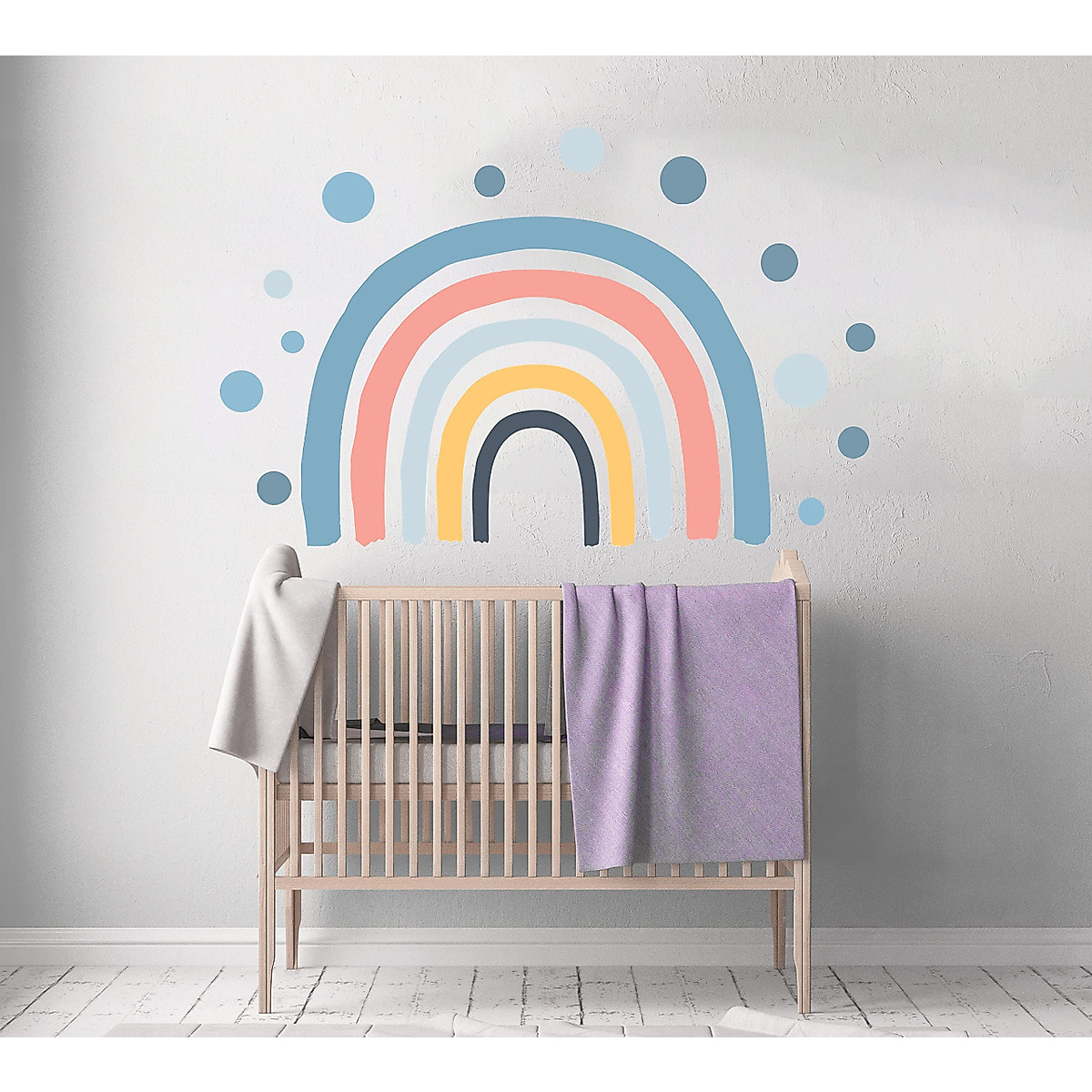 HELIYY Rainbow Wall Decals, Large Boho Rainbow Wall Stickers Boys Kids Bedroom Decor Wallpaper with Polka Dot, Self Adhesive Colorful Wall Sticker