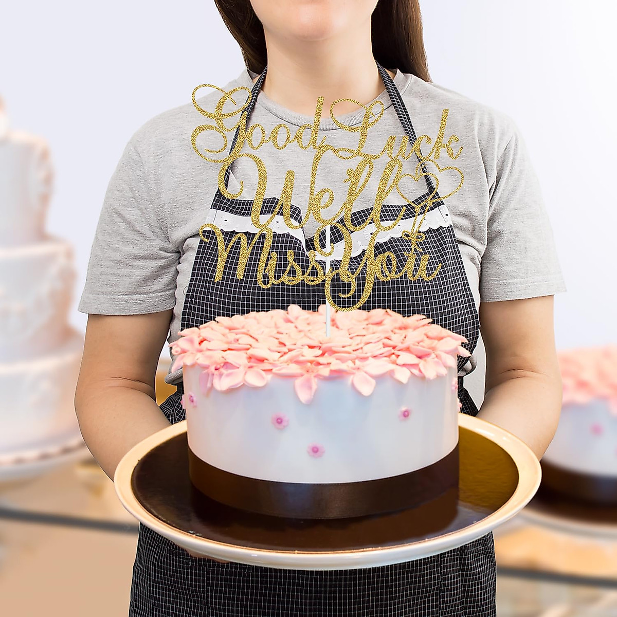 Glitter Good Luck We'll Miss You Cake Topper - Farewell Cake Topper, Retirement Cake Topper, Going Away Class of 2024 Graduation Party Decorations Gold