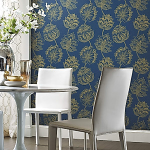 RoomMates RMK11909WP Navy and Gold Batik Jacobean Peel and Stick Wallpaper