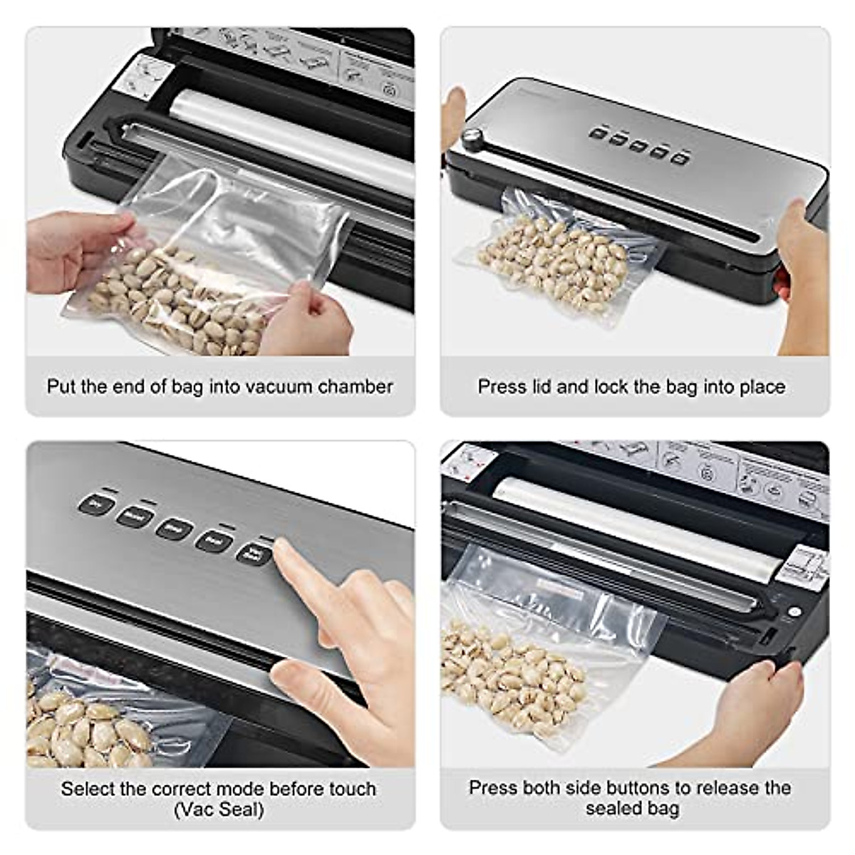 Bonsenkitchen Vacuum Packing Machine for Foods, Vacuum Sealer with Built-in Cutter for Both Wet and Dry Foods, Vacuum Roll Bags Included