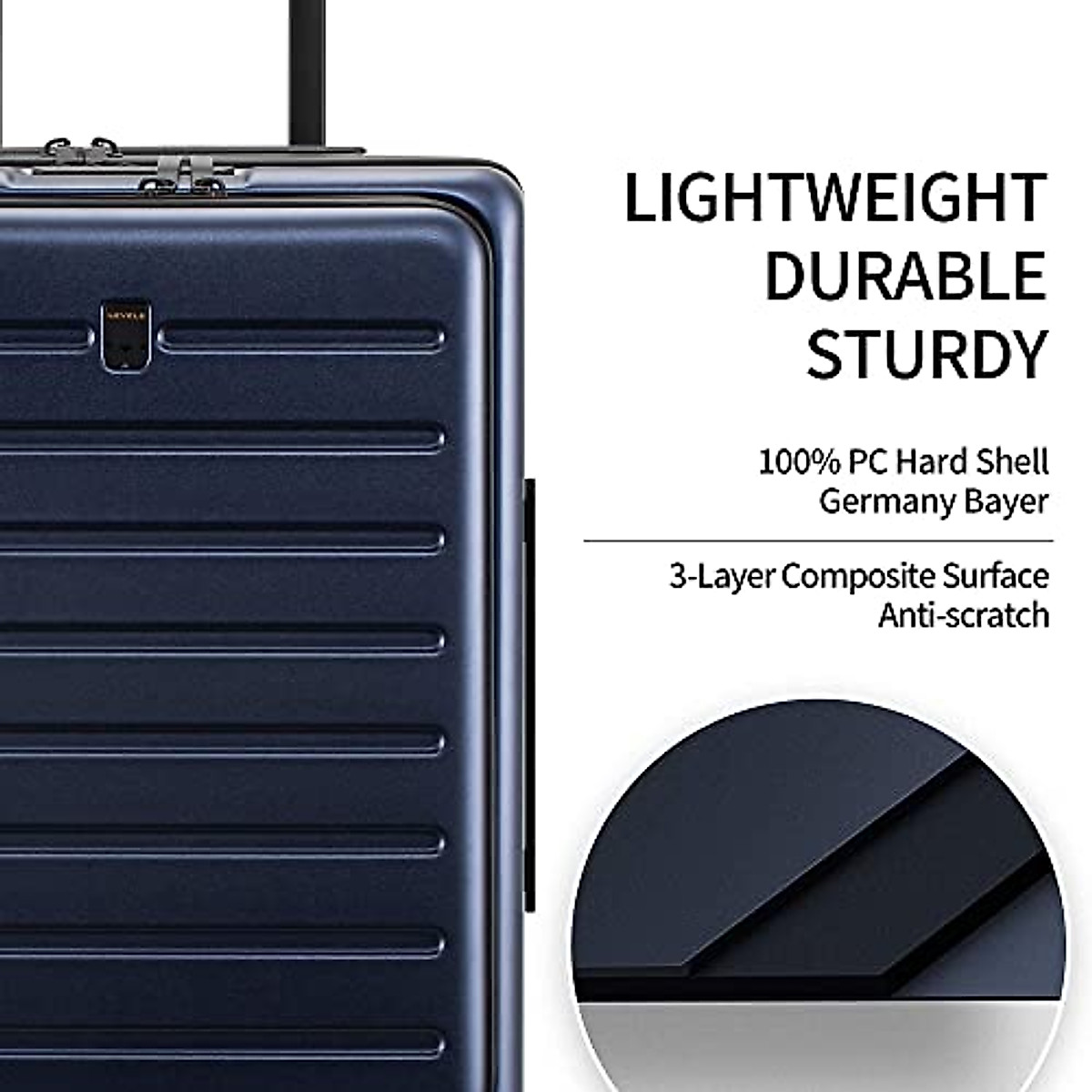 LEVEL8 Road Runner 20 Inch Luggage with Front Compartment, Suitcase with Wheels, Hard Shell Travel Luggage, Lightweight Spinner Luggage, TSA Locks-Navy Blue