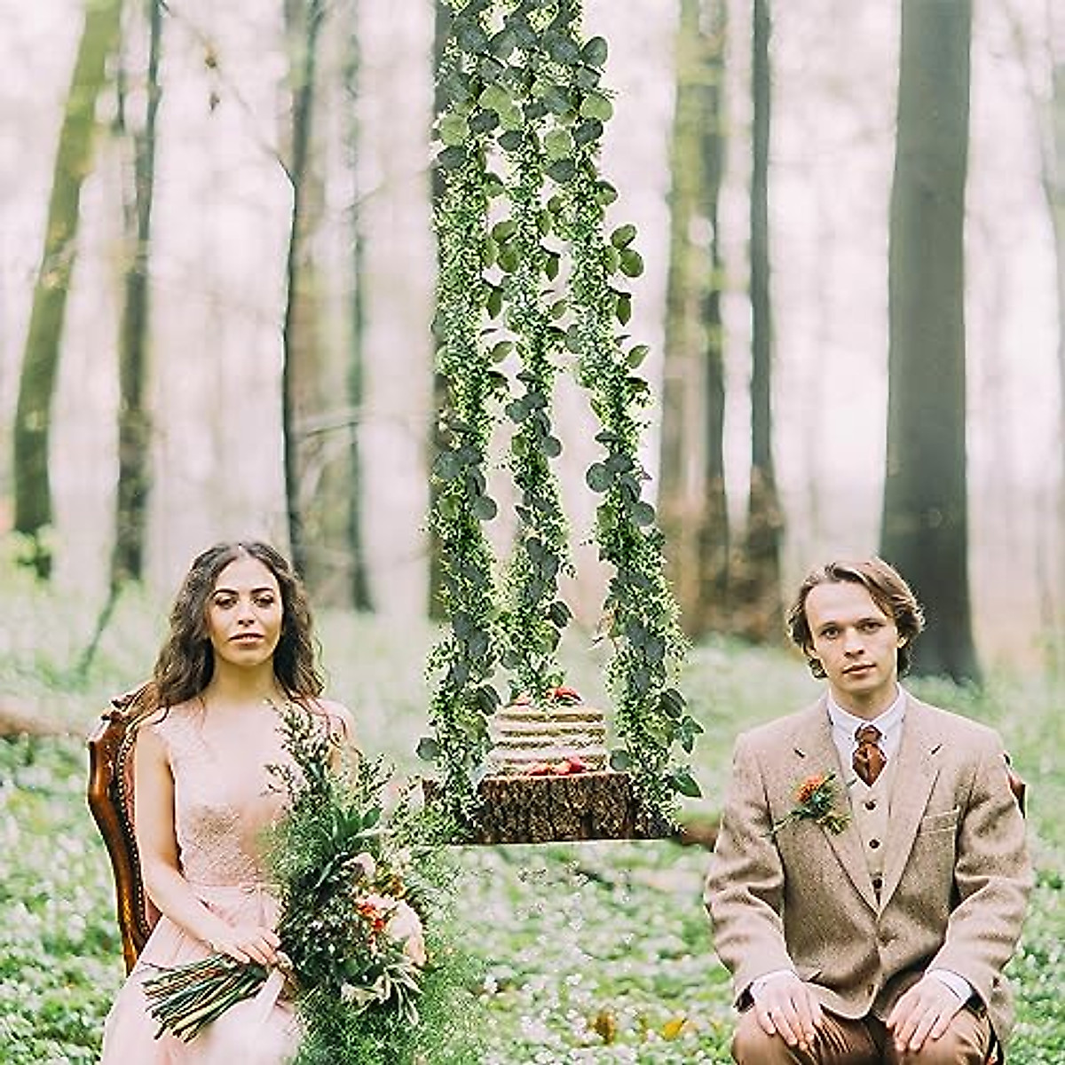 XunYee 5.9 ft Artificial Eucalyptus Garland with 20 LED Fairy String Lights Fake Eucalyptus Leaves Greenery Vines Plant for Table Wedding Bridal Shower Birthday Party Garden Indoor Outdoor (4 Pack)