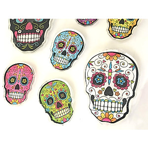 Greenbrier International New Pack of 7 Sugar Skull Day of The Dead Window Mirror Clings