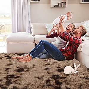 COZYLOOM Large Shag Rug 9x12 Modern Shag Area Rug Thick Plush Brown Rug Ultra Soft Fluffy Rug High Pile Non-Shedding Shaggy Rug Living Room Bedroom Kids Baby Room Playroom Dorm Indoor Throw Carpet