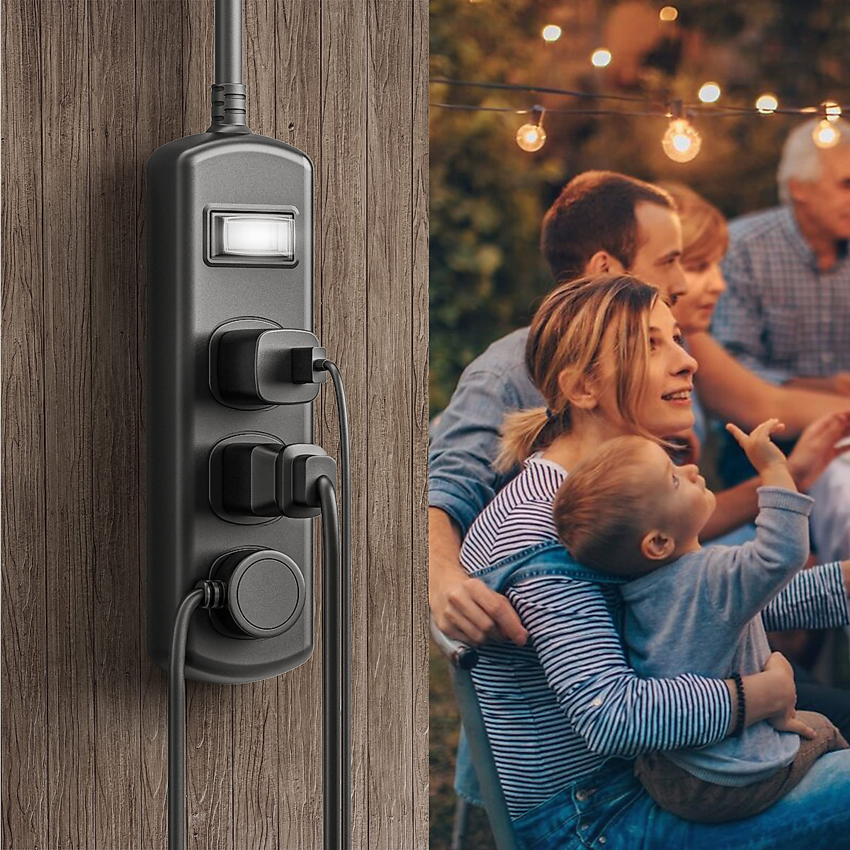 Outdoor Power Strip Weatherproof, 16AWG/6 FT Waterproof Extension Cord, IPX6 Small Surge Protector with 3 Wide Spaced Outlets, 1875W Overload Protection, Outlet Extender for Kitchen Bathroom Patio