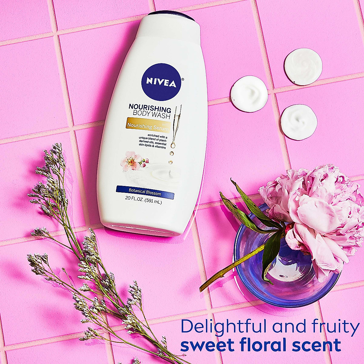 NIVEA Nourishing Botanical Blossom Body Wash for Dry Skin, 20 Fl Oz