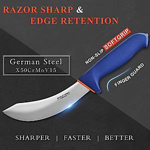 BOLEXINO 6 Inch Skining Knife, Professional Butcher Knife Made of German Stainless Steel, Sharp Kitchen Knife W/Non-slip Softgrip for Home Kitchen Slaughterhouse And Restaurant (Blue